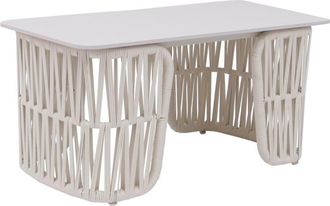 Hhg Loungetisch HHG-224, Gartentisch Balkontisch Outdoor, Seilgeflecht Rope Sinterstein 43x90x45cm creme, Platte creme