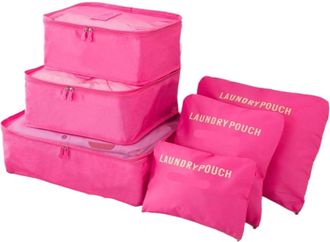 Generic 6 St&uuml;ck Reise-Aufbewahrungs-Organizer, tragbarer Koffer for Damen, Kleidung, Schuhe, Make-up-Tasche, Gep&auml;ck(Pink)
