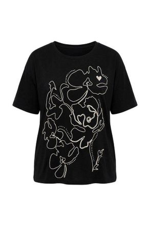 Ulla Popken T-Shirt T-Shirt Kordel-Stickerei Oversized Rundhals