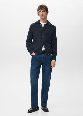 Mango Cardigan structur&eacute; laine m&eacute;lang&eacute;e bleu marine - Homme - XXL - MANGO MAN