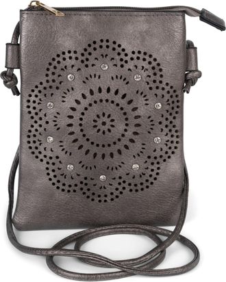 styleBREAKER Umh&auml;ngetasche Mini Umh&auml;ngetasche Blumen Cutout und Strass