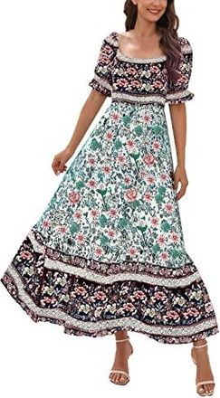 Generic Robe boh&egrave;me 2026 pour femme, robe de plage boh&egrave;me &agrave; manches d&eacute;nud&eacute;es, mi-longue, Vert, XXL