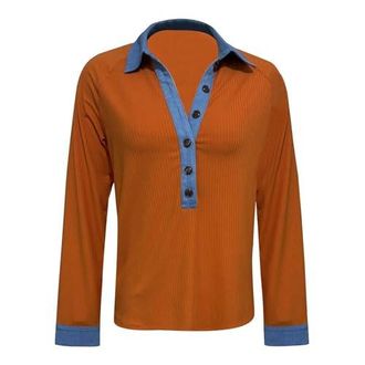 Generic Pull pour femme tendance col en V manches longues col en jean confortable patchwork poignets hauts pour tenues d&eacute;contract&eacute;es et de bureau, Orange, 3XL
