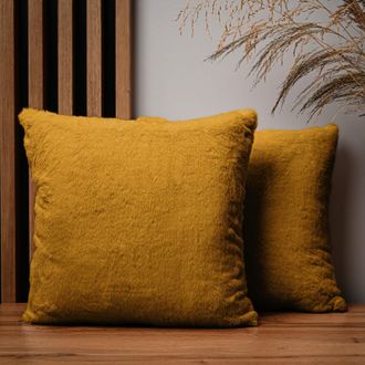 MG Design 2er Set Kissenbez&uuml;ge 40 x 40 cm in Gelb - mit Rei&szlig;verschluss, langfloriges Kunstfell, extra weich & Cosy, pflegeleicht
