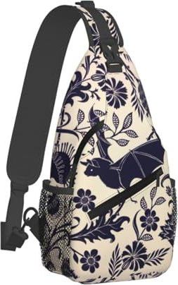 Generic Sacoche Tactique Empreinte de chauve-souris Polyester Sac De Poitrine Multifonction Sac DEpaule pour Homme Femme &eacute;cole