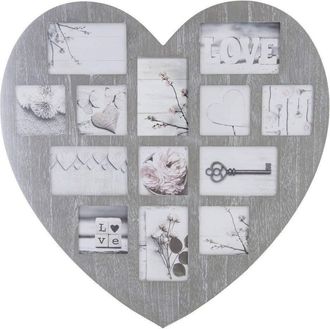 Atmosphera Fotorahmen aus Holz, Herz, Bilderrahmen, Multi-Rahmen, Wei&Atilde;Y, Farbe:Grau