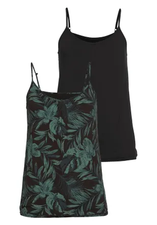 Lascana Spaghettitop LASCANA mit Raffung am Ausschnitt, Damen, Gr. 32/34, schwarz (schwarz, bedruckt, schwarz), Obermaterial: 95% Viskose (LENZING ECOVERO), 5