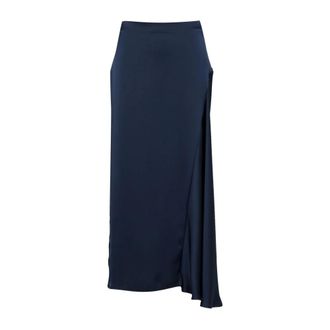 Max Mara Blauer Satin Longuette Rock mit Schlitz - - Skirts - Damen - Blau - M