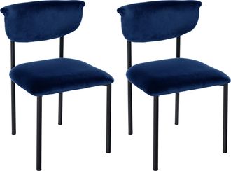 Clp 2er Set Esszimmerstuhl Gambell Samt, Küchenstuhl bis 130 kg belastbar, Stuhl mit Rückenlehne für Küche, Wohnzimmer oder Schlafzimmer, Farbe:dunkelblau