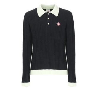 Casablanca Homme, Tops, Noir, Taille: XL Polo en Coton Noir avec Patch Iconique