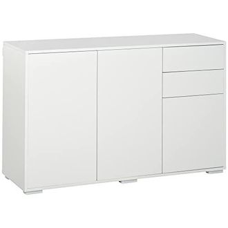 HOMCOM Buffet Meuble de Rangement 2 tiroirs coulissants 3 Portes &eacute;tag&egrave;re r&eacute;glable Panneaux de Particules 117 x 36 x 74 cm Blanc
