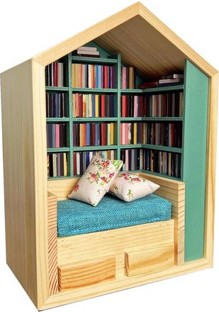 Generico Miniatur-Bibliotheksspielzeug - kleines Bücherregal, 200 Bücher, Dekoration für den Schreibtisch aus Holz, für Erwachsene und Kinder, Dekogeschenk