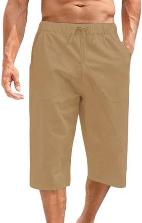Generic 2025 Short Lin et Bermuda Homme 3/4 Long DÉté Pantacourt Coton, pour La Plage, Le Yoga, Le Jogging, Pantalon Taille Elastique Décontracté Pas Cher
