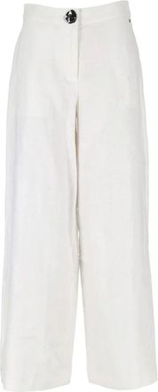 A|X Armani Exchange Femme, Pantalons, Blanc, Taille: 36 FR Linen Twill Palazzo Pantalons