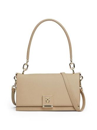 Tommy Hilfiger Leather Shoulder Bag with Removable Crossbody Strap, Sac à bandoulière Femme, Beige, Taille Unique