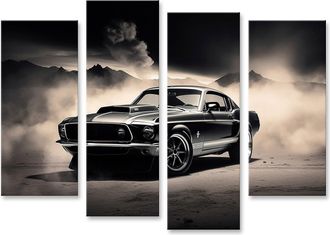 Islandburner Prime Bild auf Leinwand Majest&auml;tisches Schwarz Wei&szlig; Foto eines Mustang Bilder Wandbilder Poster