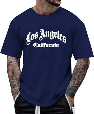 Generic T-shirt pour homme 1 pi&egrave;ce &agrave; manches courtes et imprim&eacute; alphabet - Col rond - Tissu tricot&eacute; en polyester avec l&eacute;ger stretch - Coupe normale - Style pu