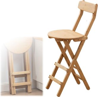 Generic Klappbarer Barhocker Aus Bambus Mit Rückenlehne - Thekenhöhenhocker Mit Fußstütze for Küche, Zuhause, Restaurant (groß, Natur)