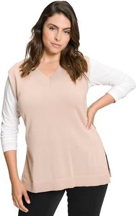 Ulla Popken Pullunder, tiefer V-Ausschnitt, Seitenschlitze, ärmellos Pull-Over, Beige, 56-58 Femme