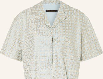 Greek Archaic Kori Cropped-Bluse Cross Mit Glitzergarn blau