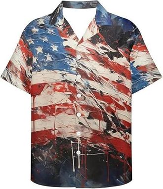 Keephen kewing Patriotique Drapeau USA Chemises Hommes/Femmes Aigle/Loup Impression 3D Chemise Hawaiienne Chemise &agrave; Boutons Cool Plage Vacances Col &agrave; Revers H