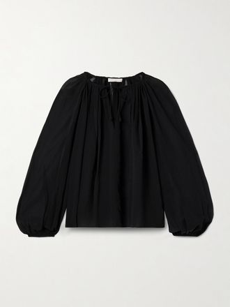 Ulla Johnson Blouse En Crêpe De Chine De Soie À Fronces Safa - Noir
