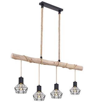 Globo Lighting VINTAGE Pendel Decken Lampe Holz Balken Ess Zimmer Gitter H&auml;nge Leuchte schwarz 54017-4HH