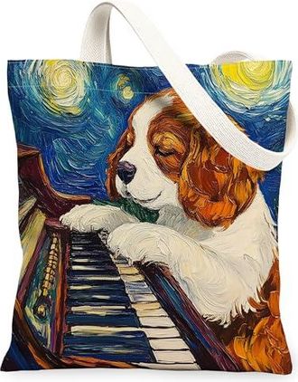 Generic St. Bernard Sac fourre-tout en toile r&eacute;utilisable pour le shopping Motif piano &eacute;toil&eacute; nuit 33 x 38 cm