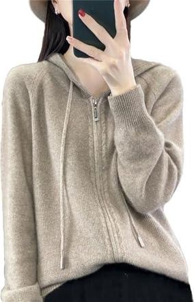Generic Cardigan &agrave; capuche zipp&eacute; en laine m&eacute;rinos pour femme - Automne et hiver - Manches longues - En cachemire uni, Yuan Rong Tuo, XL