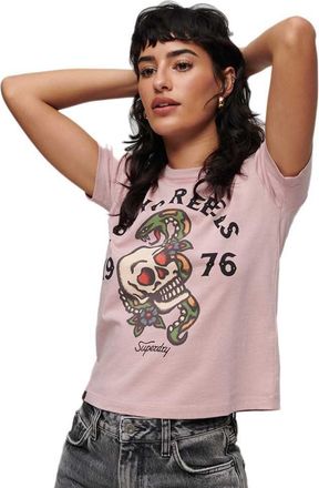 Superdry Damen 90er Jahre T-Shirt mit Tattoo-Grafik Hellrosa 38