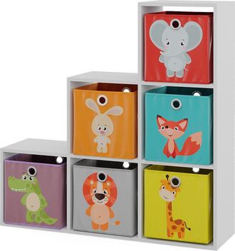 Vicco Treppenregal, Weiß, 105 x 107.5 cm mit Faltboxen opt.1