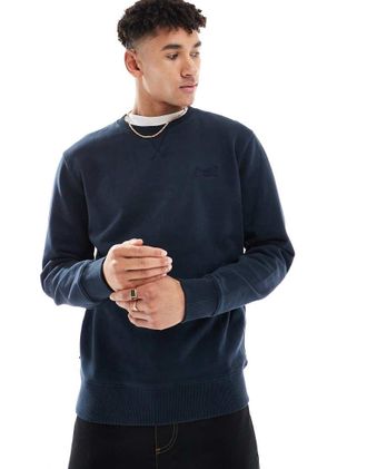 Superdry Essential - Sweat ras de cou &agrave; logo - Bleu marine &eacute;clipse