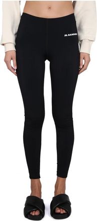 Jil Sander Femme, Pantalons, Noir, Taille: 38 FR Logo Leggings