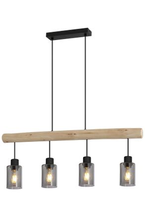 Novel H&auml;ngeleuchte, Natur, Schwarz, Holz, Metall, Glas, Eukalyptusholz, Hartholz, 15x120x100 cm, Lampen & Leuchten, Innenbeleuchtung, H&auml;ngelampen