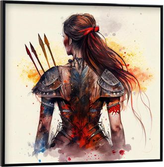 artboxONE Poster mit schwarzem Rahmen 20x20 cm Menschen Kraftvolle Kriegerin hinter Frau C - Bild aquarell