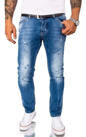 Rock Creek Designer Herren Jeans Hose Stretch Jeanshose Basic Slim Fit Jeans Hosen Denim Used Look Destroyed Herrenhose Elegant RC-2162 Blau W32 L34