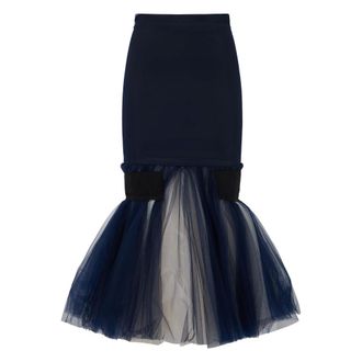 Moschino Jupe longue sir&egrave;ne avec d&eacute;tails en tulle - Femme - Jupes - Bleu - Taille: 38 FR