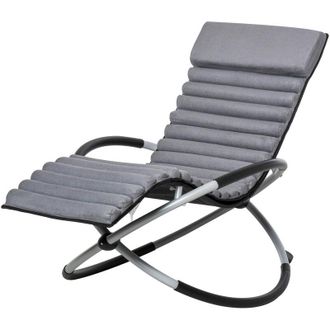 OUTSUNNY Chaise longue &agrave; bascule pliable rocking chair design contemporain avec matelas rev&ecirc;tement aspect daim m&eacute;tal textil&egrave;ne gris noir