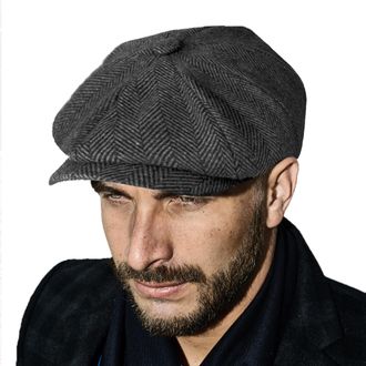 TOSKATOK Unisex Mens Ladies Plain 8 Panel Wool Blend Baker Boy Newsboy Flat Cap-Grey Herringbone