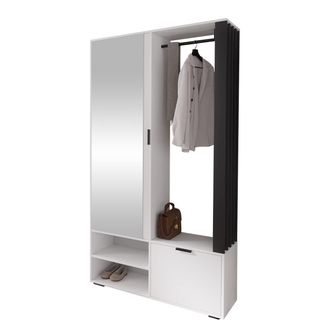 Mirjan24 Garderoben-Set Raldento mit Spiegel, Kleiderstange, Schuhschrank und F&auml;cher, Wandgarderobe, Flurgarderobe, Kompaktgarderobe (Wei&szlig;/Wei&szlig; + Schwarz)