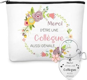 Blulu Cadeau Souvenir pour Collègue de Travail Femme - Trousse à Maquillage & Porte-Clés, Idée Cadeau dAdieu, Changement de Travail, Départ à la Retraite, A
