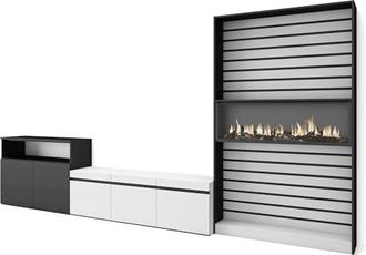 Skraut Home | Wohnwand Wohnzimmer | Wohnzimmerm&ouml;bel, M&ouml;belset | 360x186x35cm | F&uuml;r TV-Ger&auml;te bis zu 65 | Elektrokamin | Moderner Stil | Wei&szlig; und Schwarz