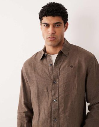 Abercrombie & Fitch Chemise 100 % lin &agrave; manches longues et rayures - Marron