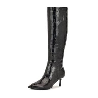 Nine West Bottes hautes Kimdee 9x9 pour femme, Black Croco 002, 36.5 EU