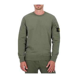 Stone Island Homme, Sweatshirts et sweats &agrave; capuche, Vert, Taille: XL Sweat en Coton Biologique avec Renforts en Serg&eacute; de Coton