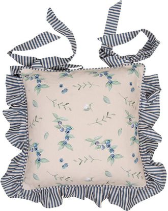 Clayre & Eef Kissenbezug für Stuhlkissen 40x40 cm Beige Baumwolle Quadrat Blaubeeren Dekokissen