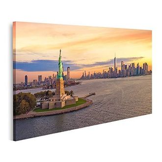 Islandburner Tableau sur Toile Statue de la Liberté New York City Manhattan Fond Coucher de Soleil USA Cadre Affiche Poster Murale Tableaux
