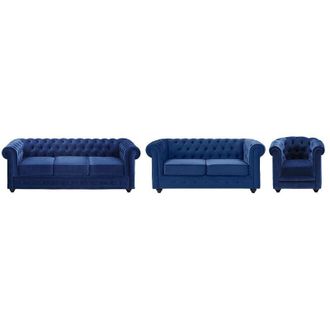 Vente-Unique Vente-Unique - Canap&eacute; Chesterfield 3 places en velours bleu roi - Dossier capitonn&eacute; - Charge maximale 360 kg - Livr&eacute; mont&eacute;