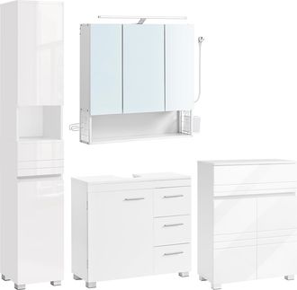 Vasagle Badezimmerschrank, Badschrank, Waschbeckenunterschrank, Spiegelschrank Bad mit Beleuchtung, verstellbare Ablagen, modern, weiß BBC788W01