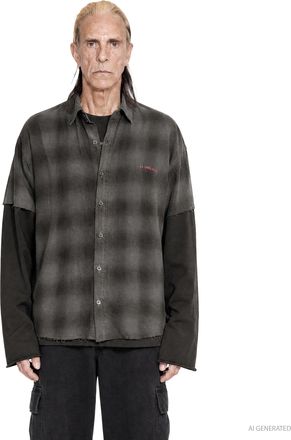44 Label Group Darkened Flannel Double Shirt Tee